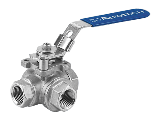Kulventil 3-vägs, T-borrad, rostfri AISI 316